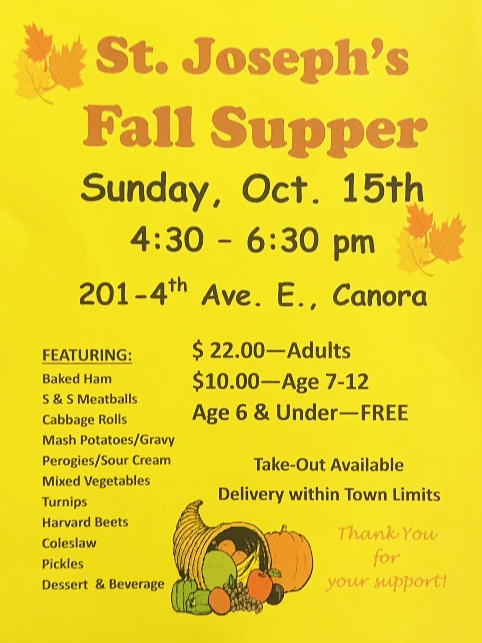 St. Joseph's Fall Supper - Town of Canora